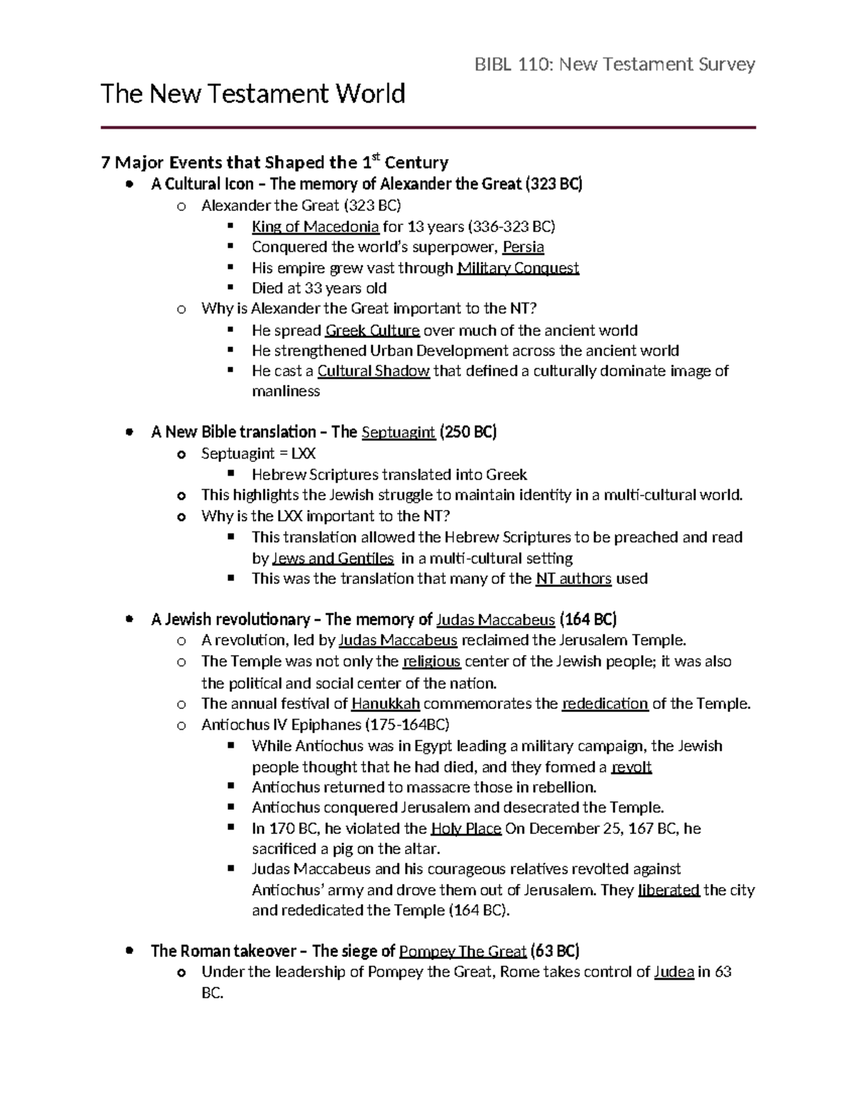 1 New Testament World - o Why is the LXX important to the NT? This ...