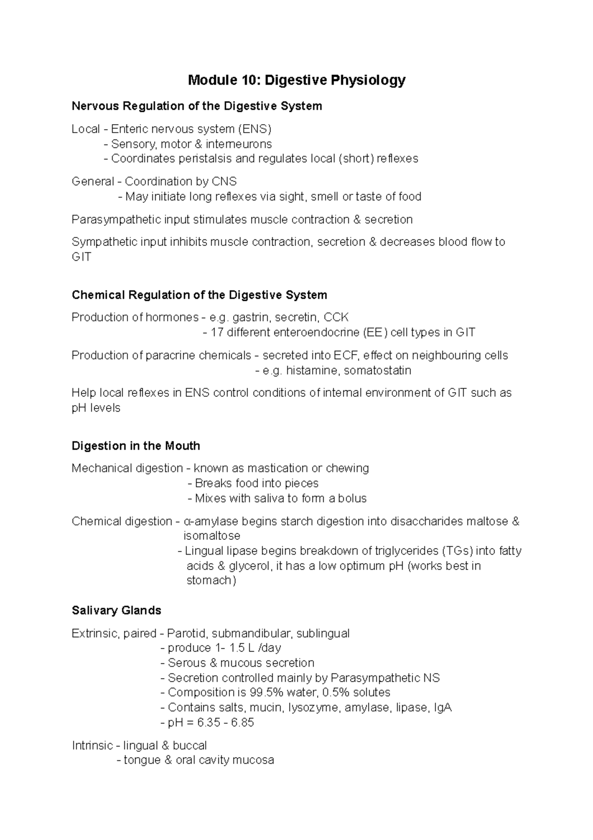 Module 10 - Lecture notes 10 - Module 10: Digestive Physiology Nervous ...