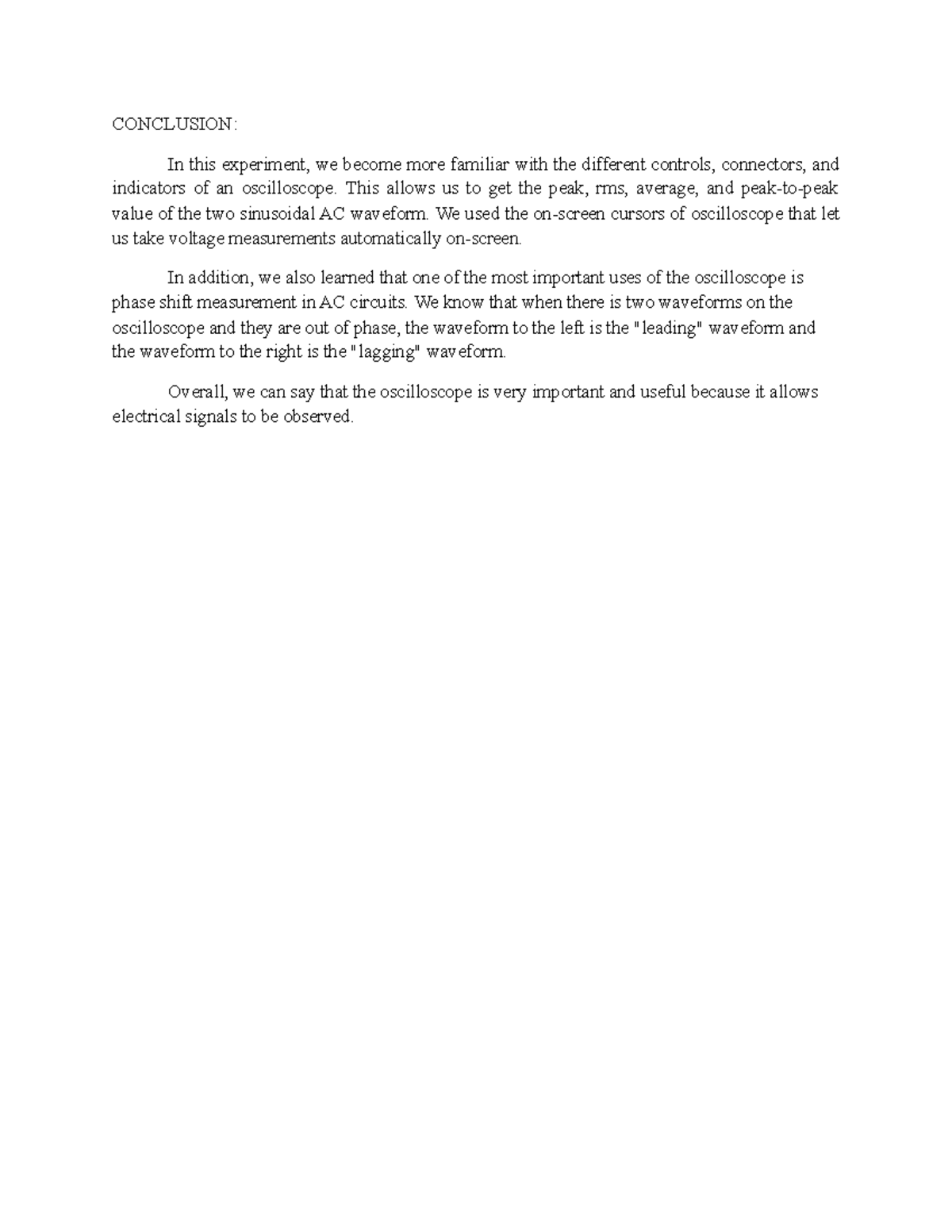 Conclusion FOR Circuits 2 - EXP1 - CONCLUSION: In this experiment, we ...