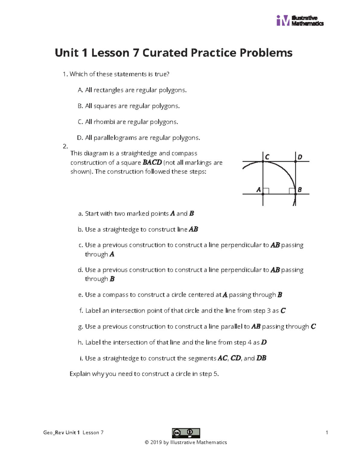 Geo - good math - Unit 1 Lesson 7 Curated Practice Problems Which of ...