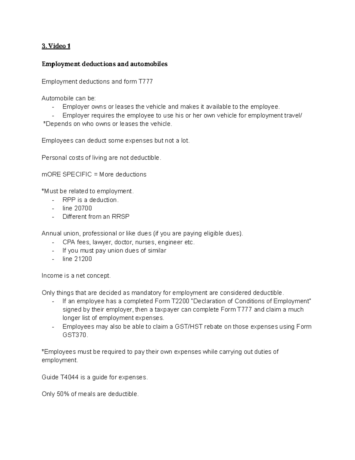 AFM 206 Module 3 - Video Notes and Lecture Notes - Video 1 Employment ...