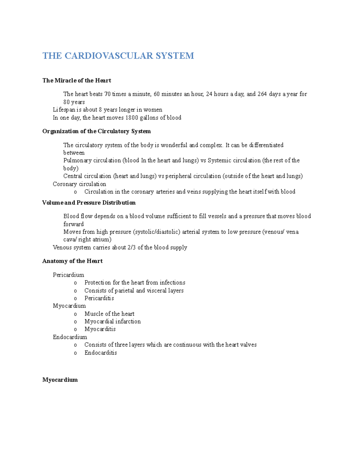The Cardiovascular System - THE CARDIOVASCULAR SYSTEM The Miracle of ...