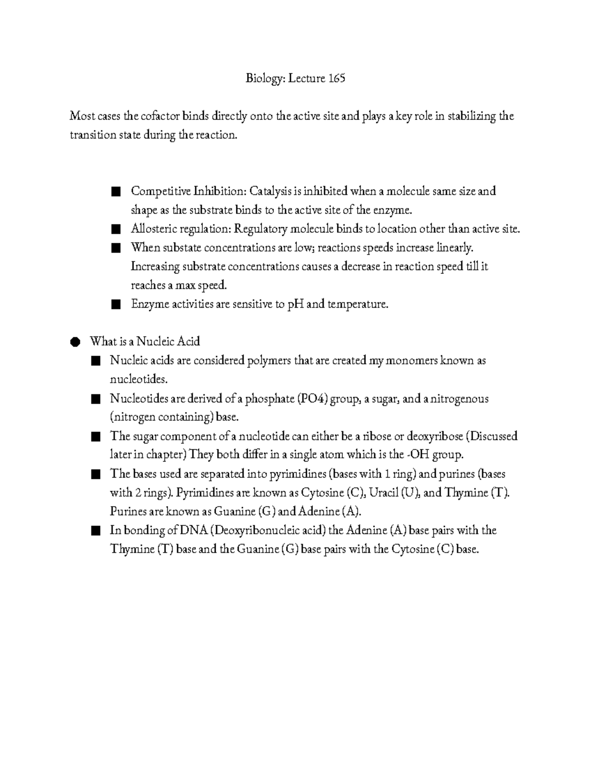 Biology Lecture 165 - Biology: Lecture 165 Most cases the cofactor ...