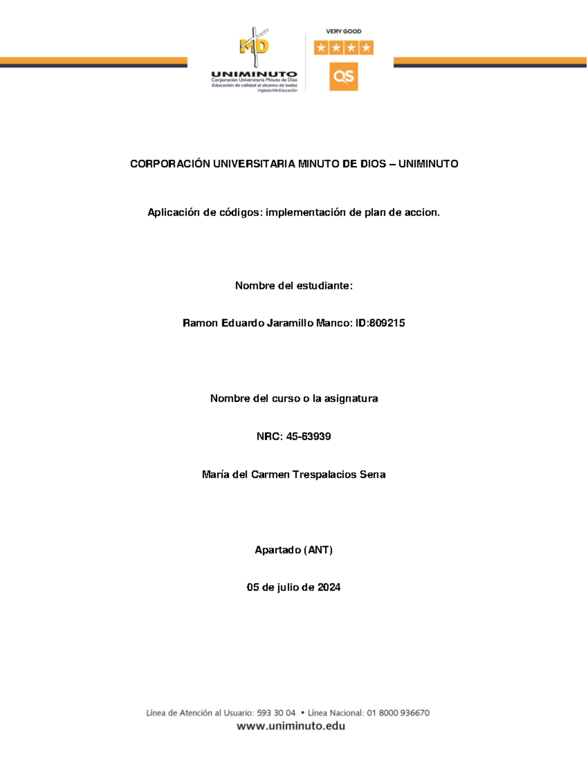 Aplicacion codigos eticos docentes. - CORPORACIÓN UNIVERSITARIA MINUTO ...