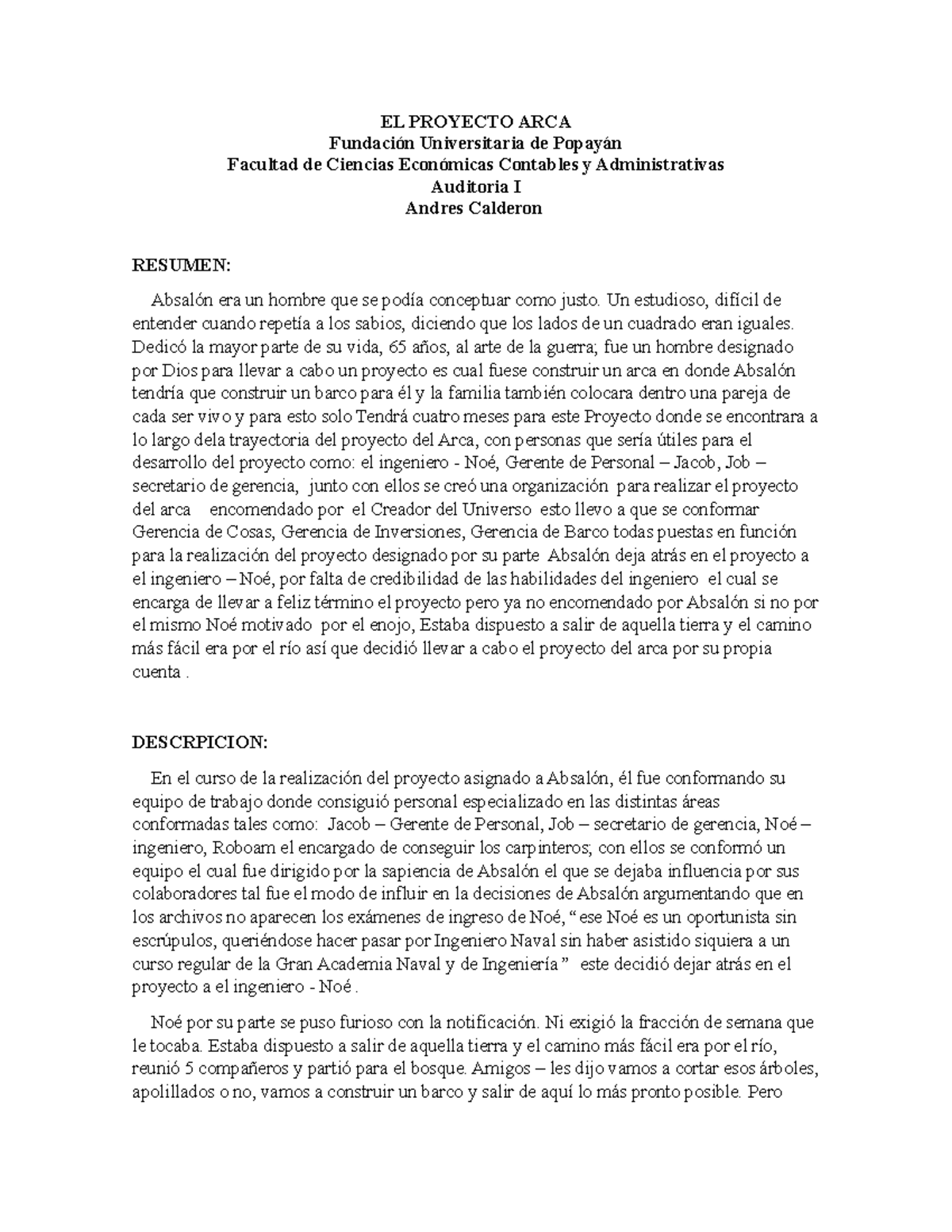 EL Proyecto ARCA - auditoria - EL PROYECTO ARCA Fundación Universitaria ...
