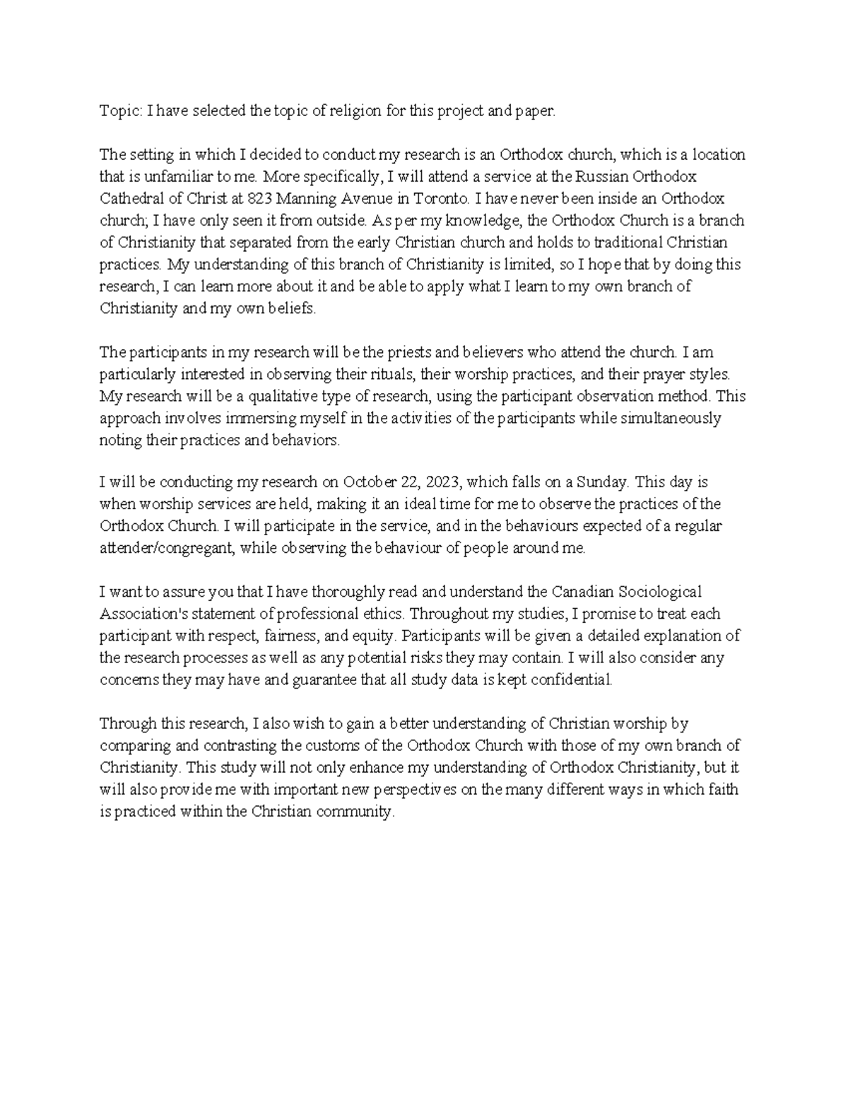 Example of Paper - Topic: I have selected the topic of religion for ...