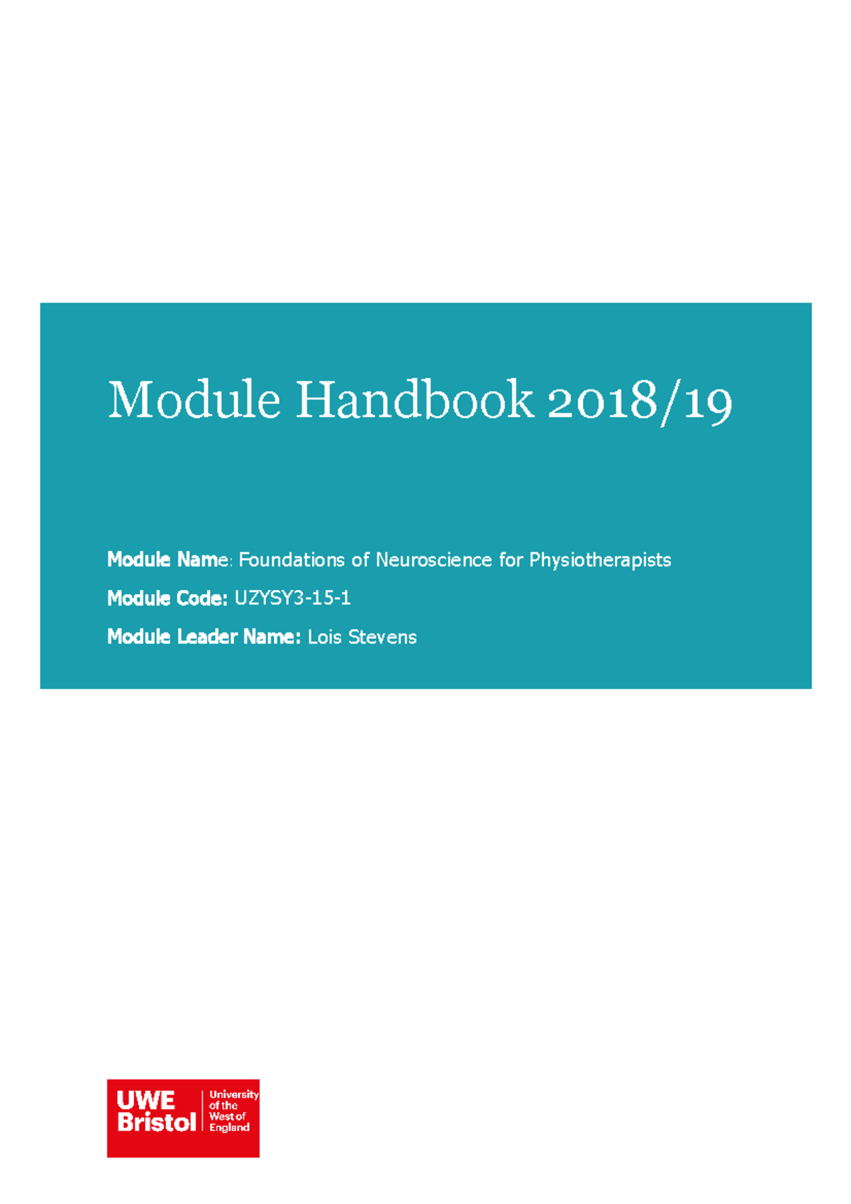 Mod HB template 18 19 - Module Handbook 2018/ Module Name: Foundations ...