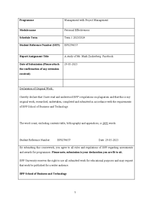 PE 433643 1448880203 - Personal Effectiveness Summative Assignment - BPP Coursework Cover Sheet ...