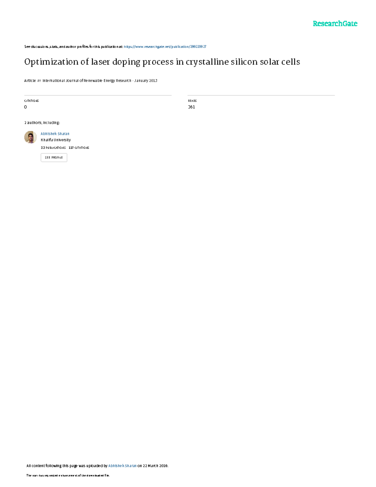 Optimization of laser doping process in crystalline silicon solar cells ...