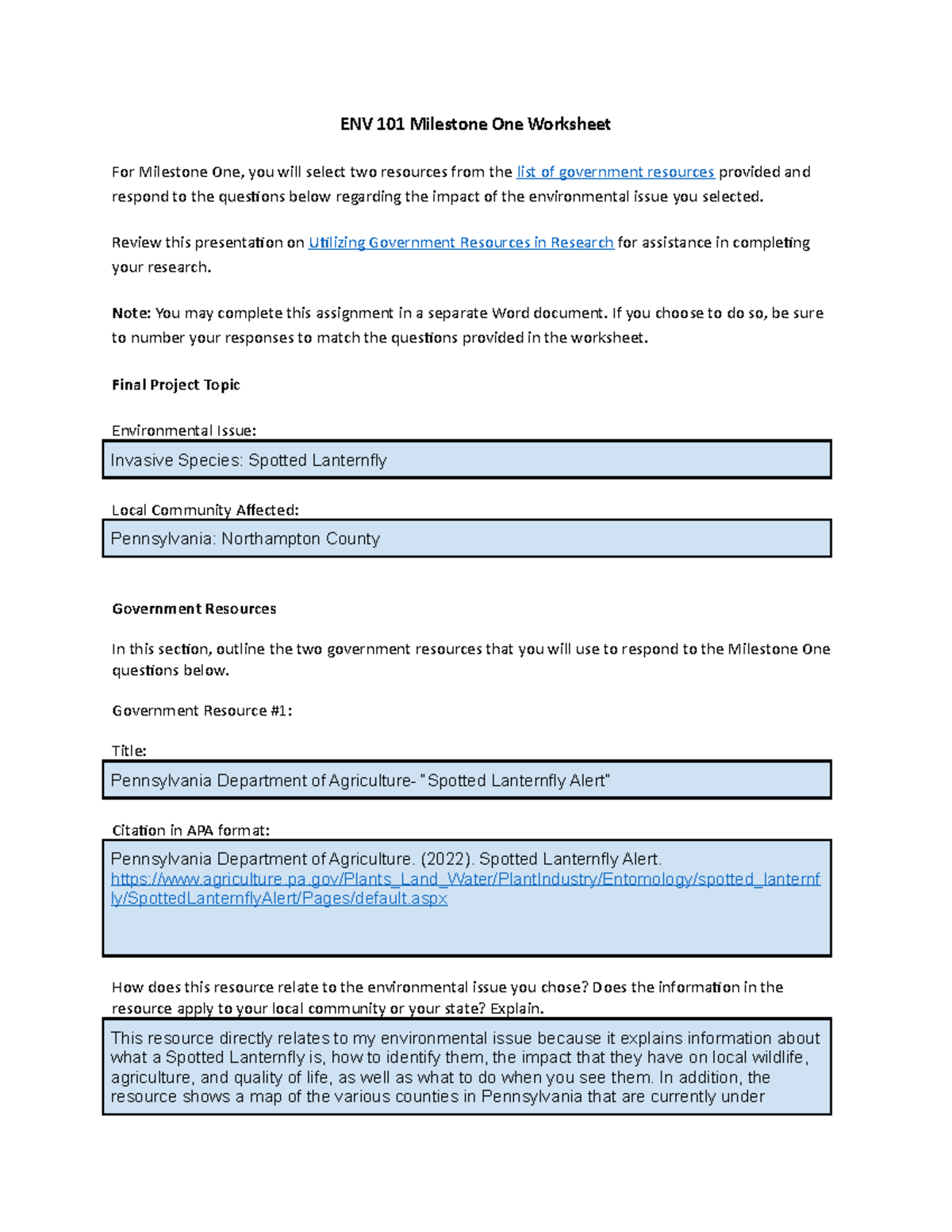 Env101 Milestone 1 Worksheet Env 101 Milestone One Worksheet For Milestone One You Will 