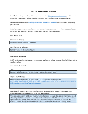 ENV 101 Module Four Worksheet (1) - ENV 101 Module Four Worksheet Peer ...