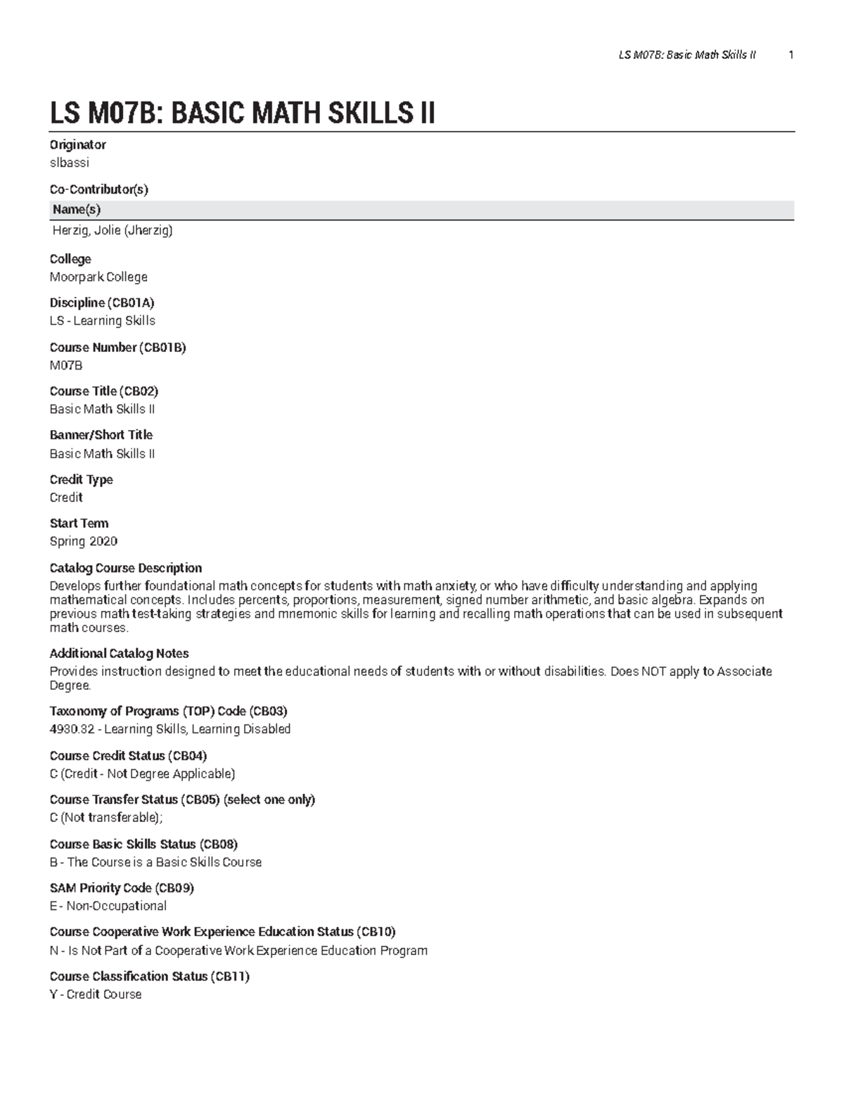 Basic math skills 2022 - LS M07B: BASIC MATH SKILLS II Originator ...