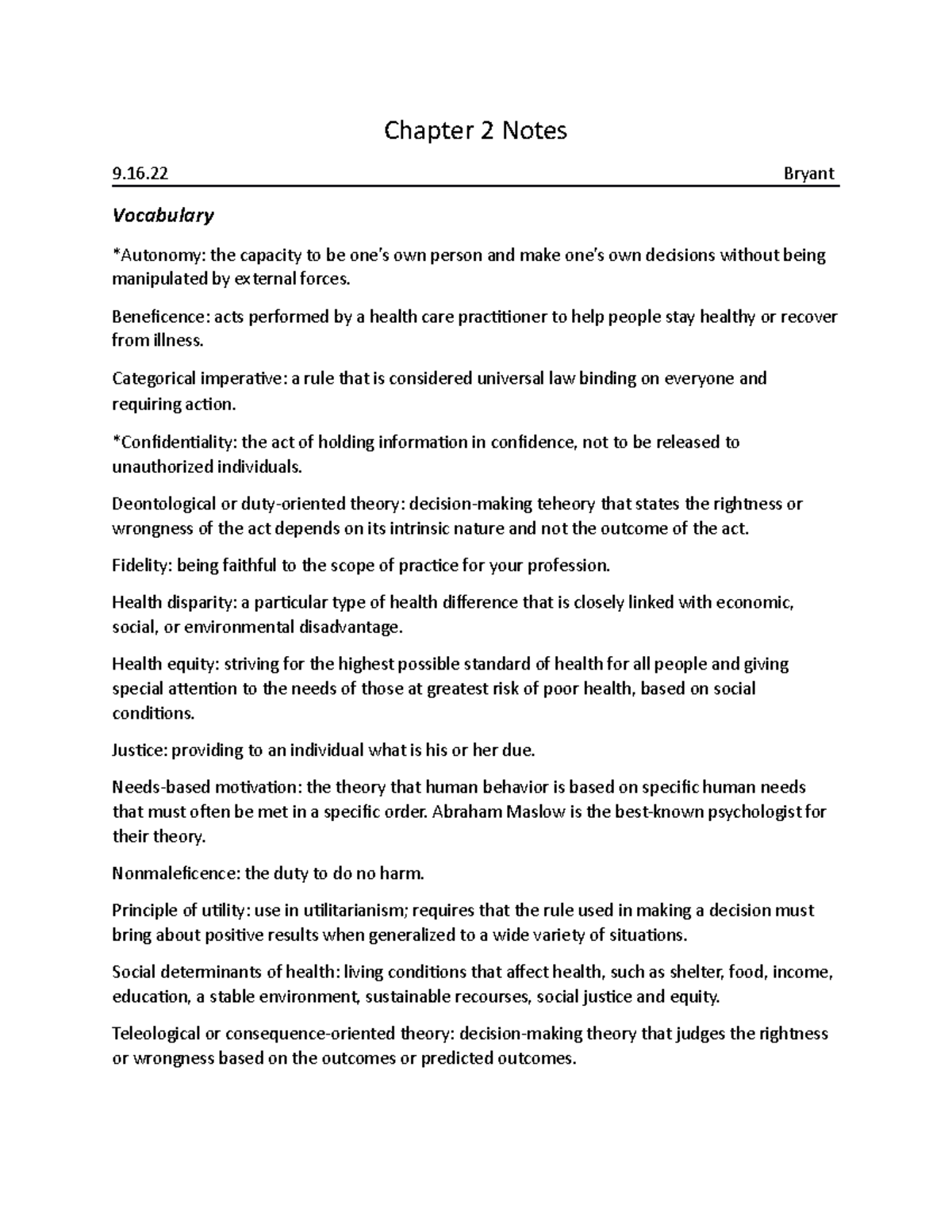 Chapter 2 Notes - Bryant - Chapter 2 Notes 9.16 Bryant Vocabulary ...