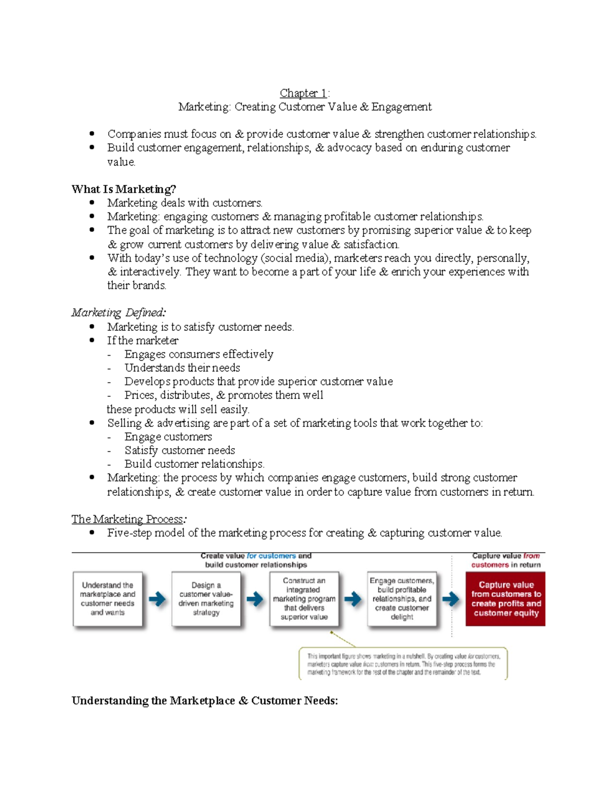 Marketing chapter 1 - Chapter 1: Marketing: Creating Customer Value & Engagement Companies - Studocu