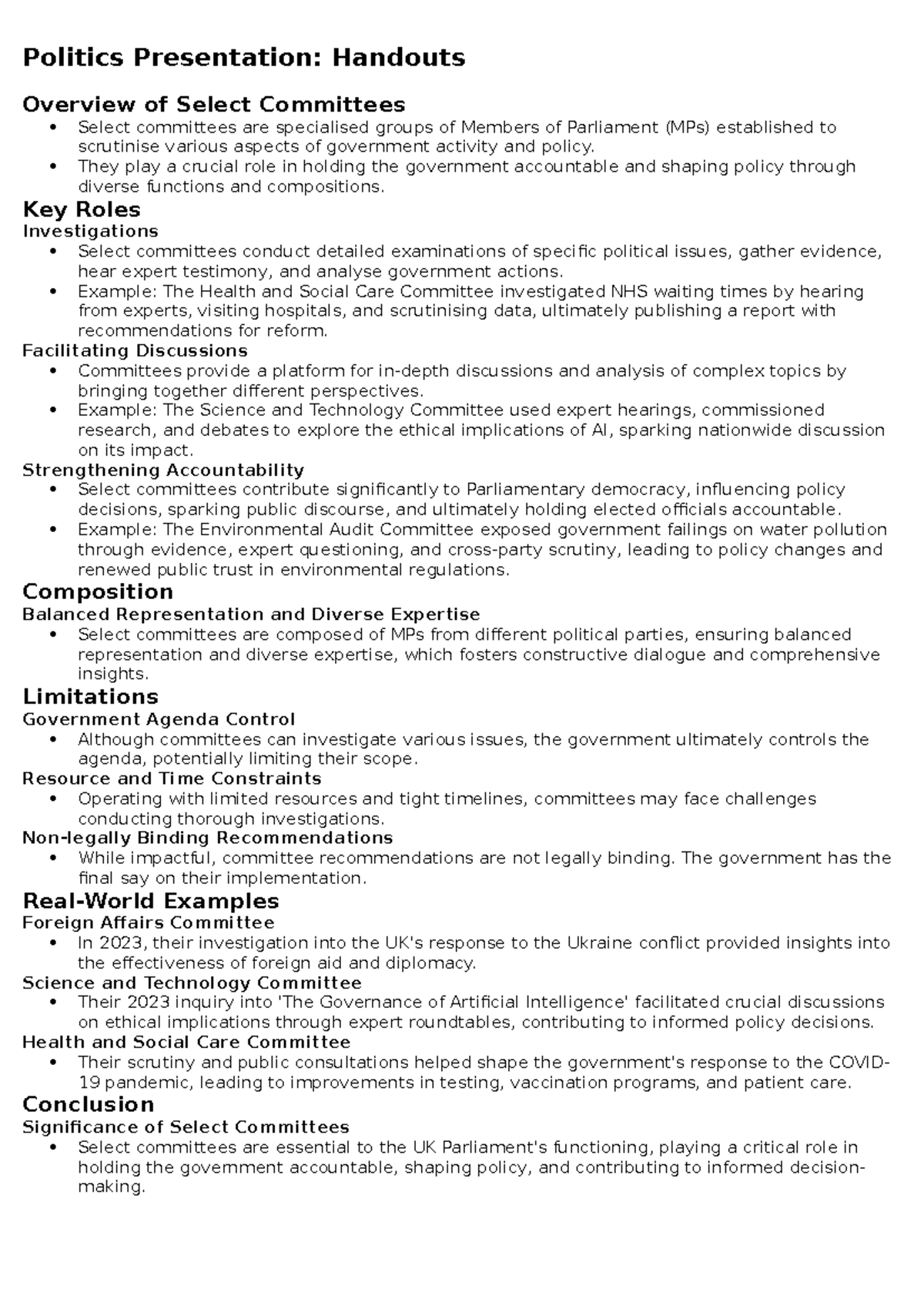 Politics Presentation Handouts - Politics Presentation: Handouts ...
