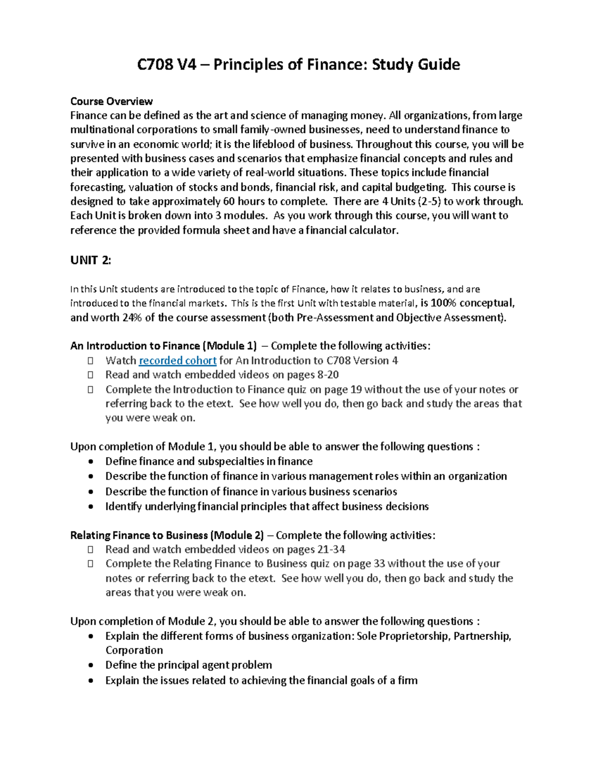 C708 V4 Study Guide - C708 V4 – Principles of Finance: Study Guide ...
