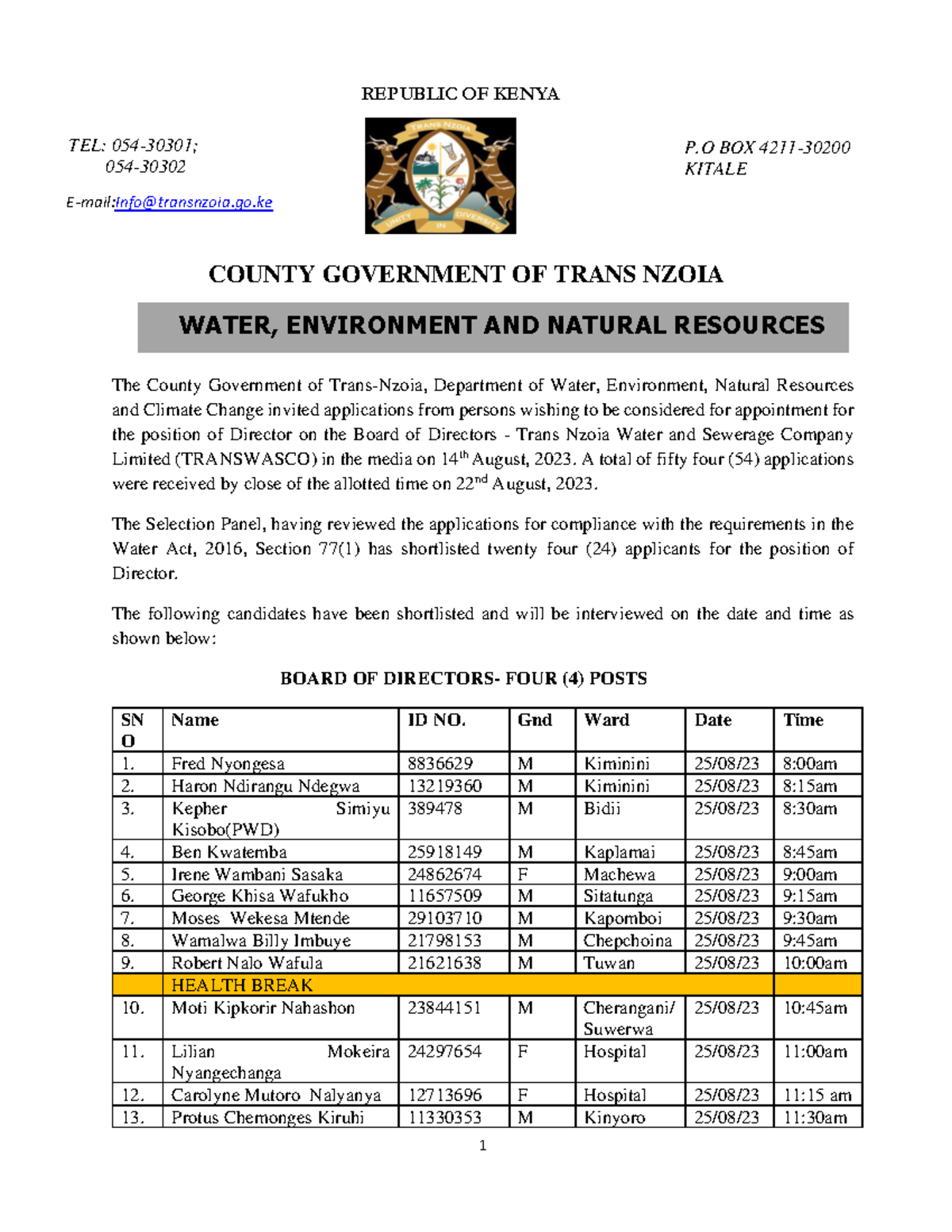 Water-advert- Transwasco - 1 The County Government of Trans-Nzoia ...
