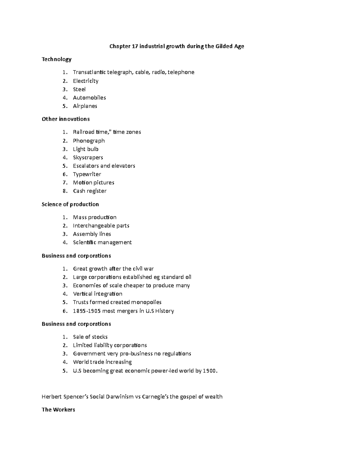 Chapter 17 Industrial growth during Gilded Age & Chapter 18 Urban ...