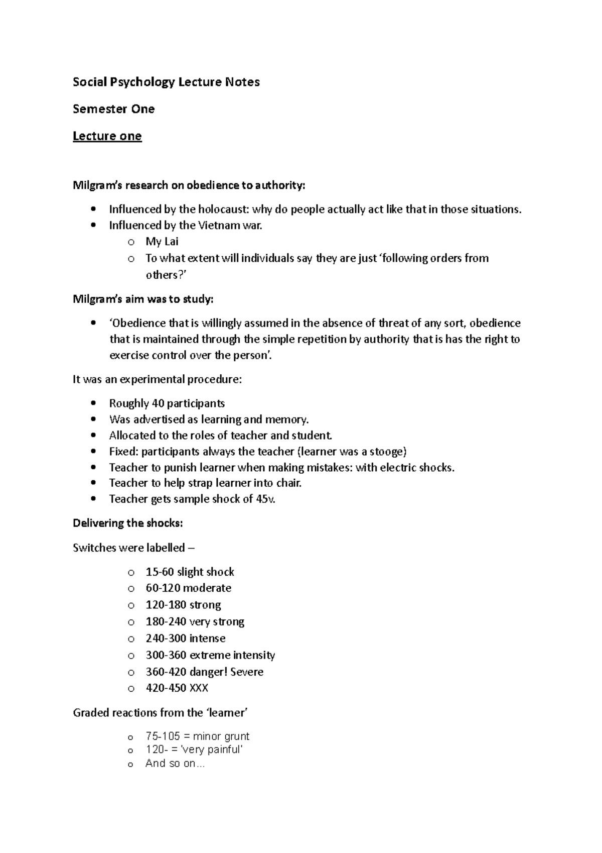 Social Psychology Lecture One Notes (sem1) - PY11001 - Dundee - Studocu