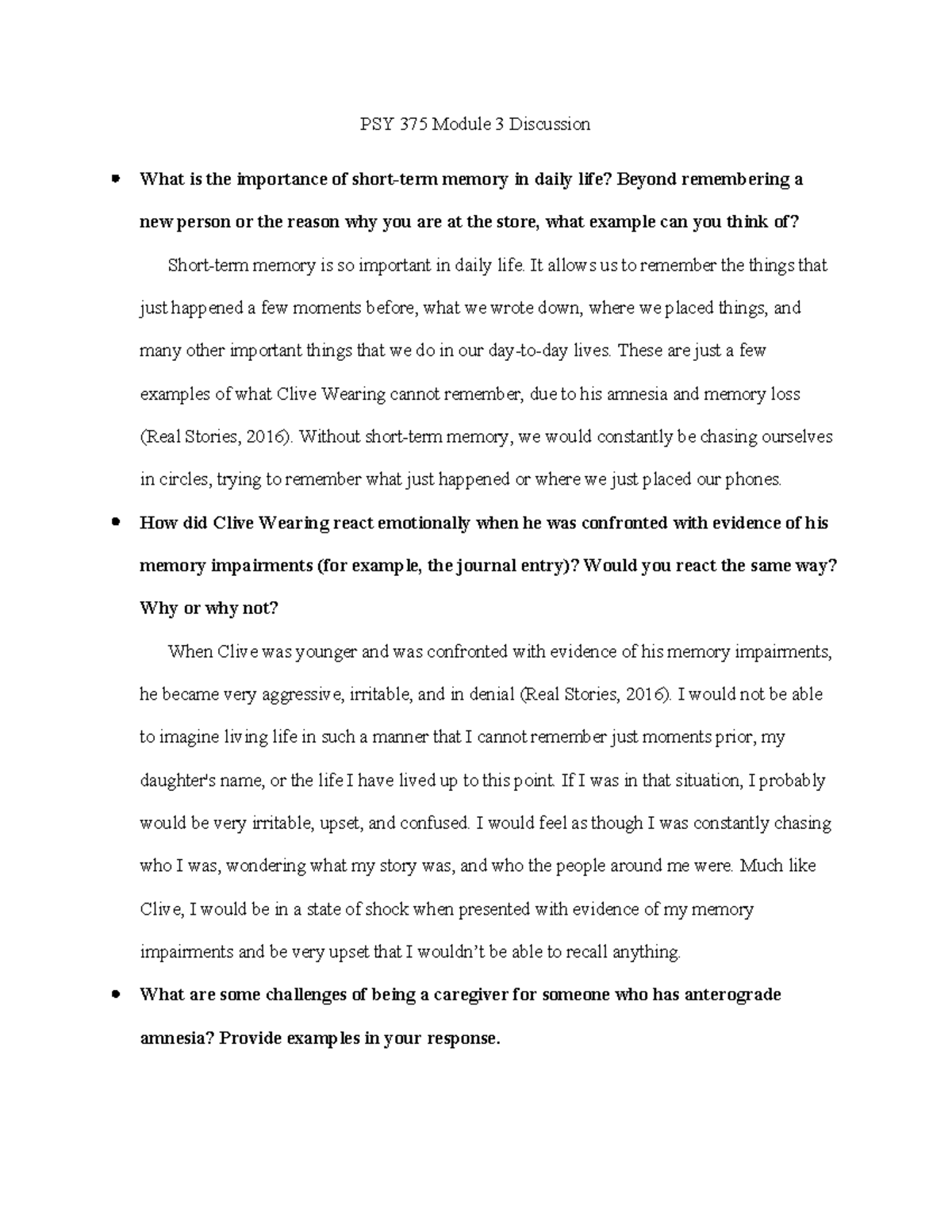 PSY 375 Module 3 Discussion - PSY 375 Module 3 Discussion What is the importance of short-term ...