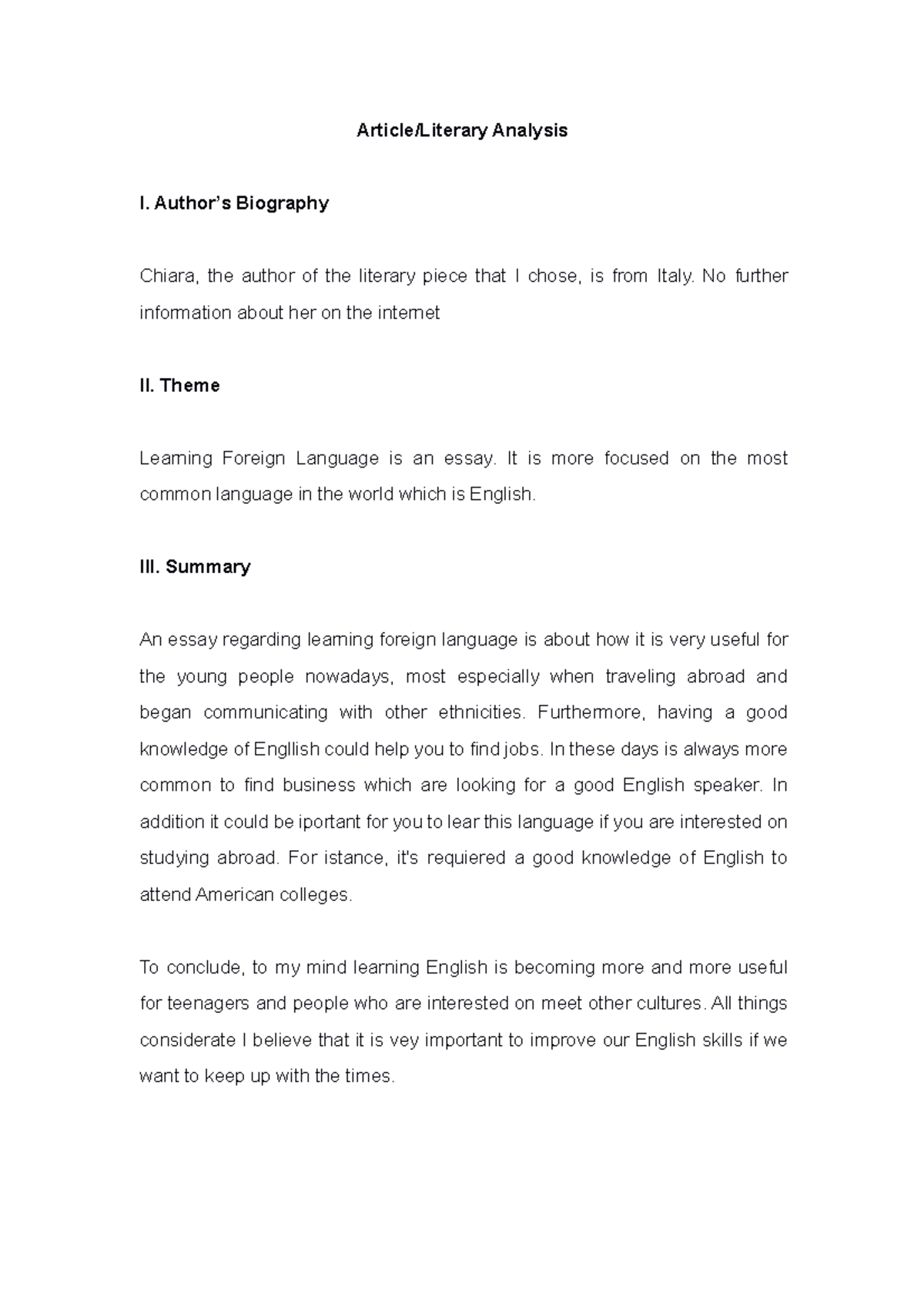 Article Analysis - Article/Literary Analysis I. Author’s Biography ...