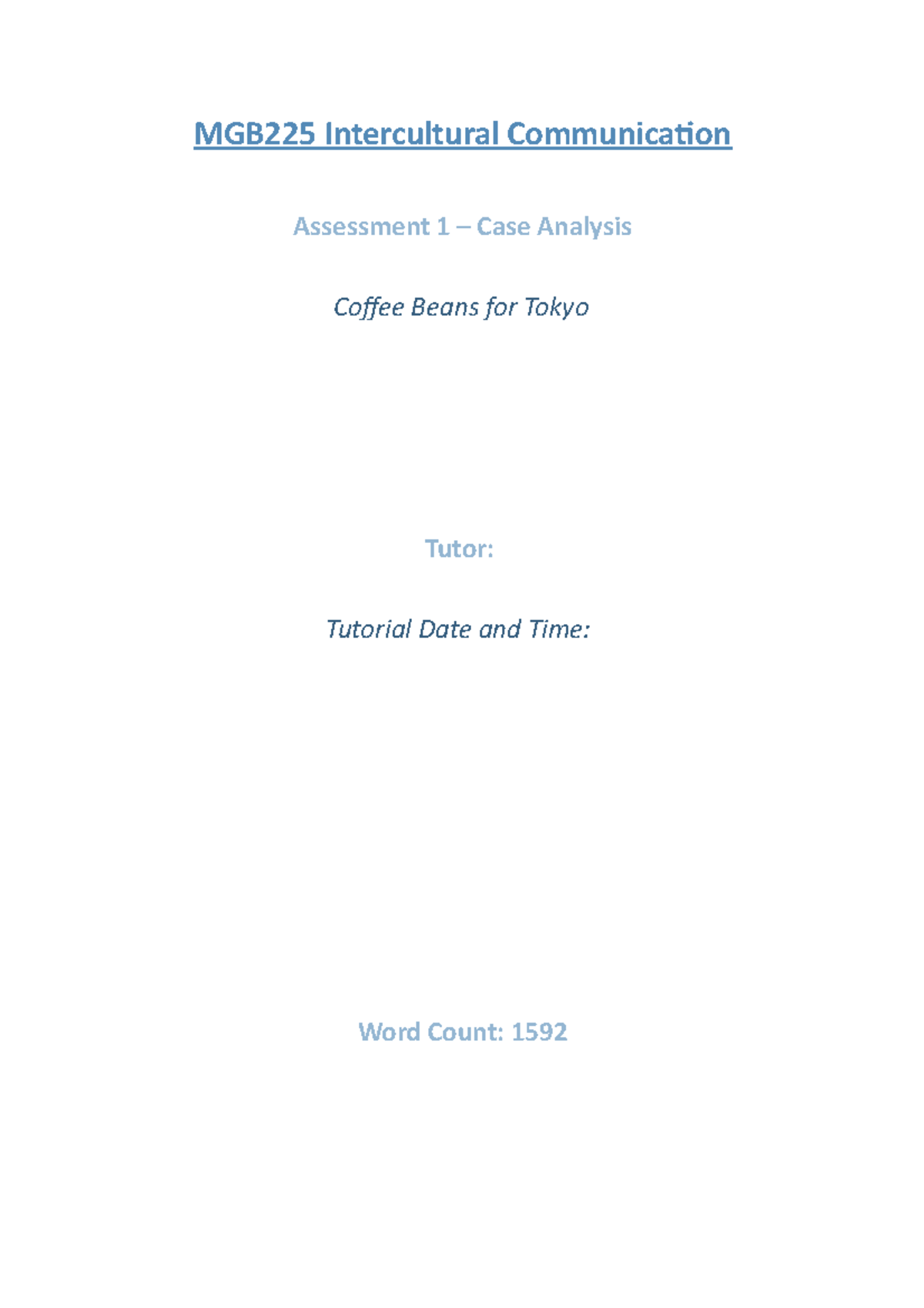 Studoc - Assessment 1 - Case Study - MGB225 Intercultural Communication ...