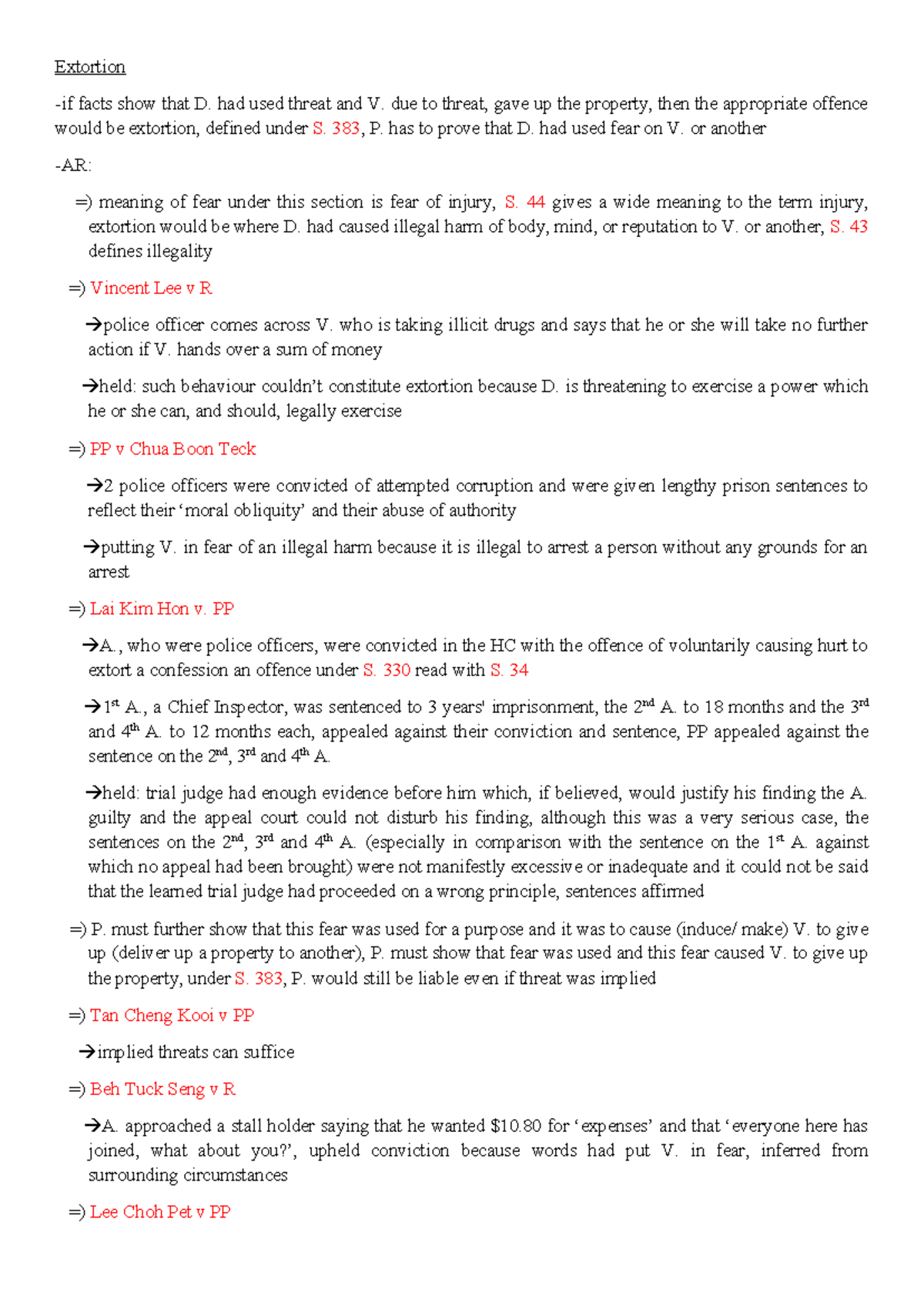 Chapter 8 (Extortion, Robbery and Burglary) - Extortion -if facts show ...