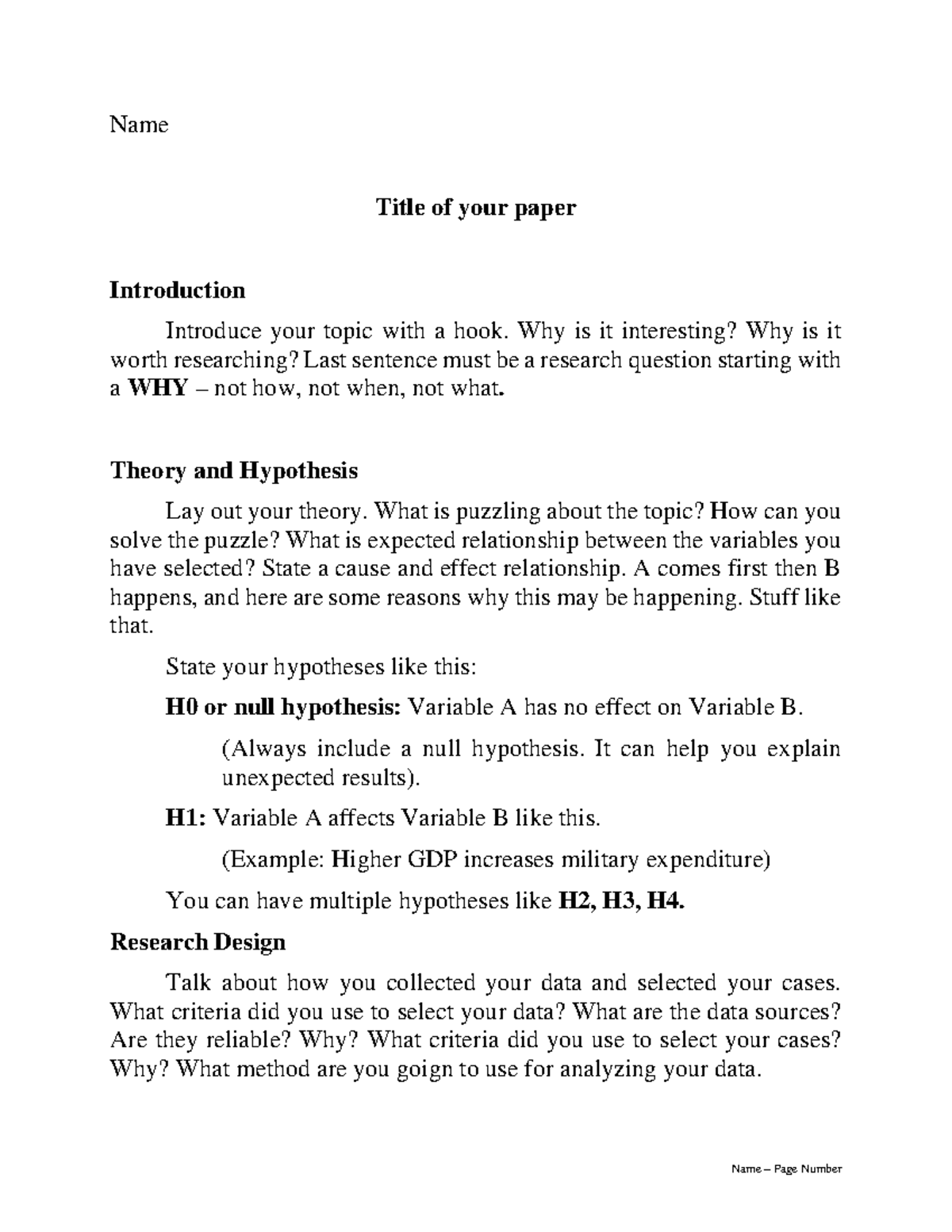 Research Paper Format - Name – Page Number Name Title of your paper ...