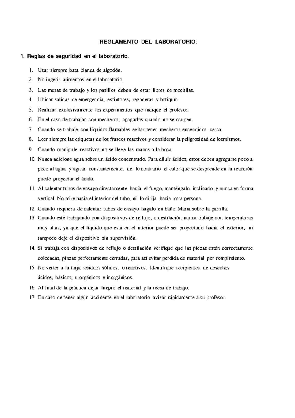 Prácticas de laboratorio - REGLAMENTO DEL LABORATORIO. Reglas de ...