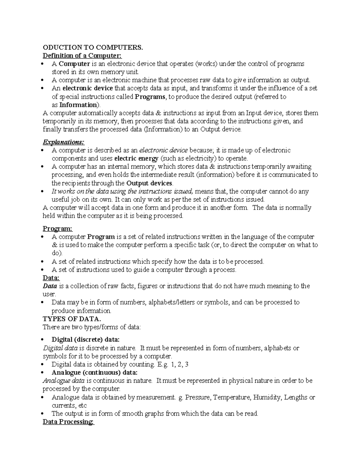 introduction to computer packages - ODUCTION TO COMPUTERS. Definition ...