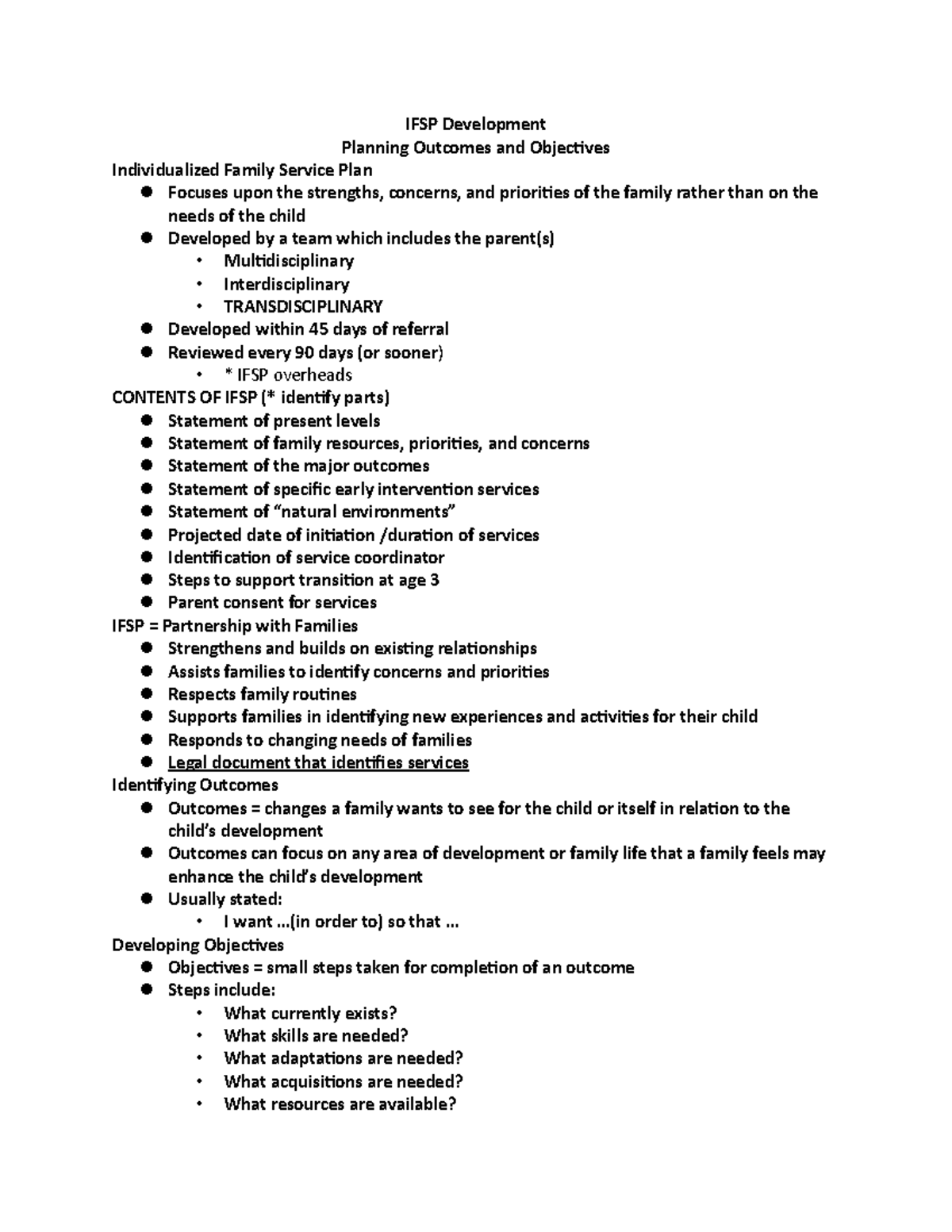 IFSP Development - Lecture notes Week 11 - IFSP Development Planning ...