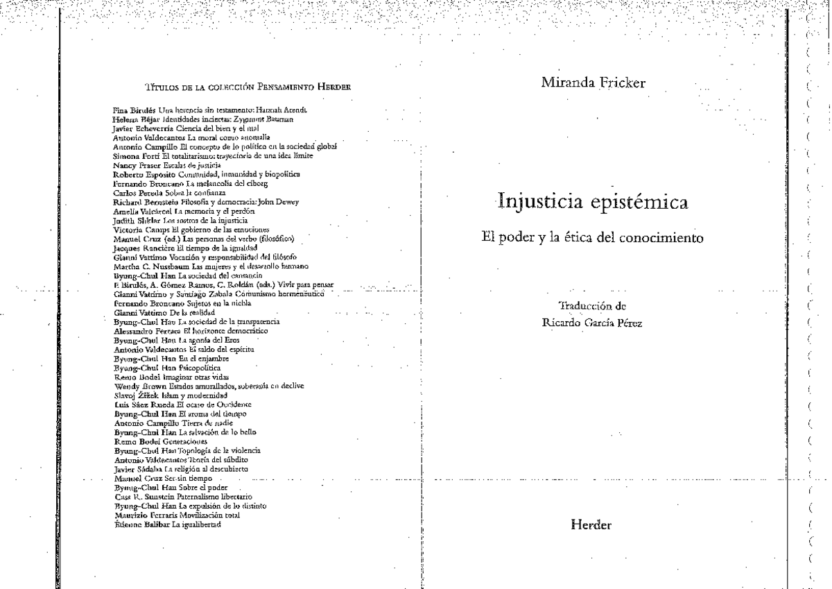 10. Fricker. Introducción a Injusticia epistémica - Ciencia y Filosofía ...