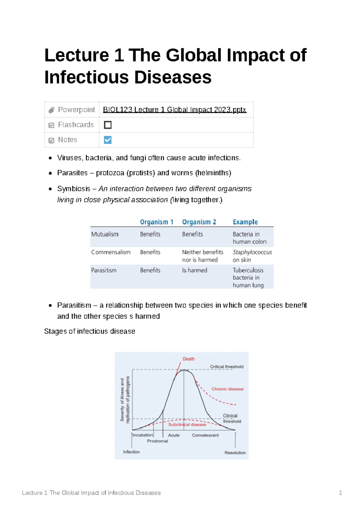 Lecture 1 The Global Impact of Infectious Diseases - Lecture 1 The ...