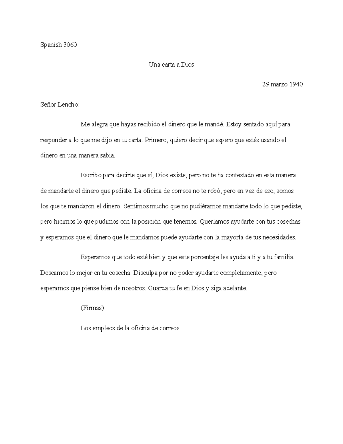 Una carta a Dios - Profe Matthews - Spanish 3060 Una carta a Dios 29 ...