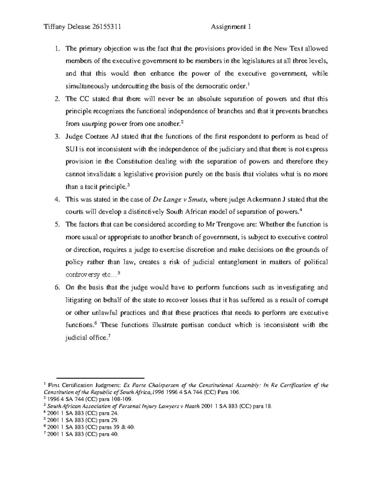 Constitutional law assignment 1 - Tiffany Delease 26155311 Assignment 1 ...