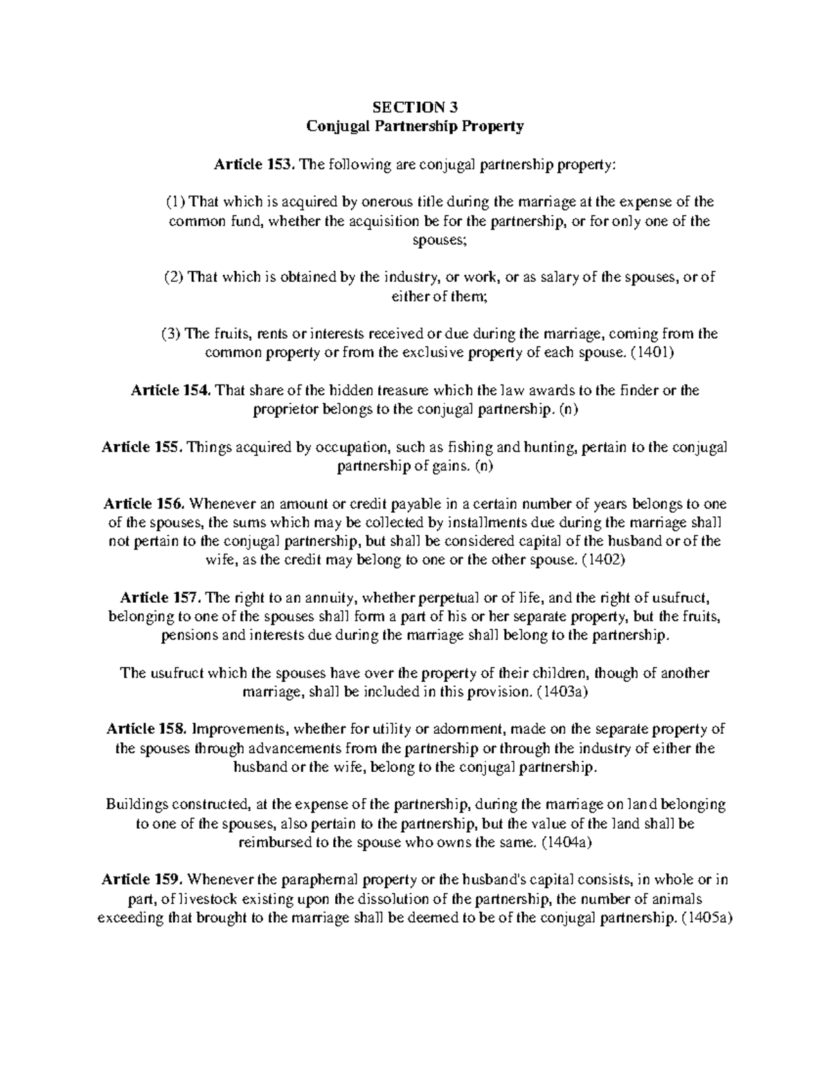 PHL50160-10 - n/a - SECTION 3 Conjugal Partnership Property Article 153 ...