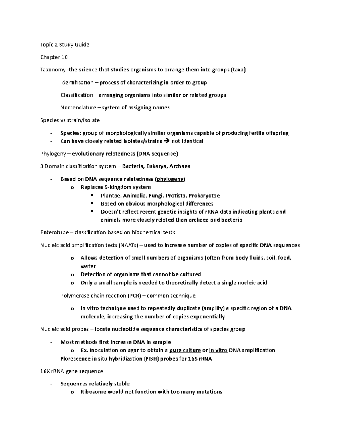 Topic 2 Study Guide - Topic 2 Study Guide Chapter 10 Taxonomy -the ...