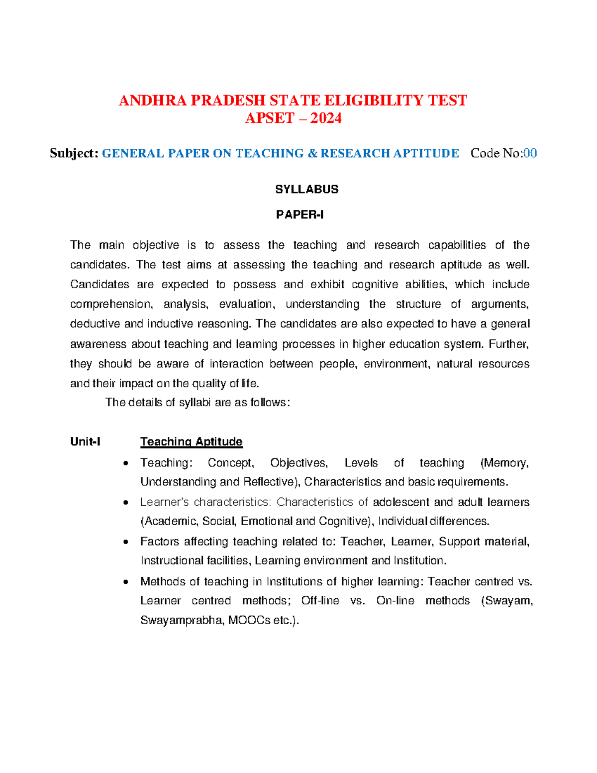 00 General Paper - ANDHRA PRADESH STATE ELIGIBILITY TEST APSET – 2024 ...