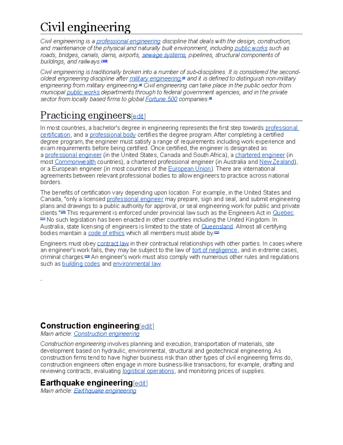 Construction engineering - Civil engineering Civil engineering is a ...