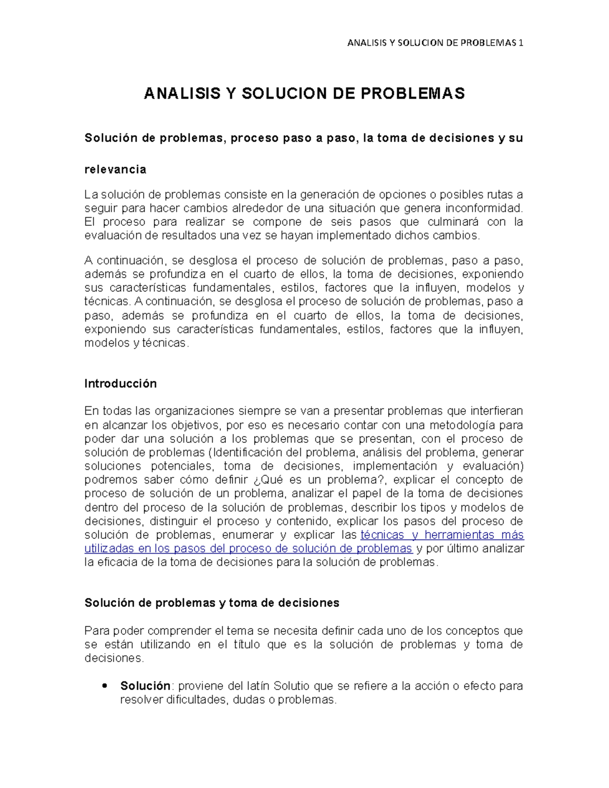 Analisis Y Solucion DE Problemas - ANALISIS Y SOLUCION DE PROBLEMAS Solución de problemas ...