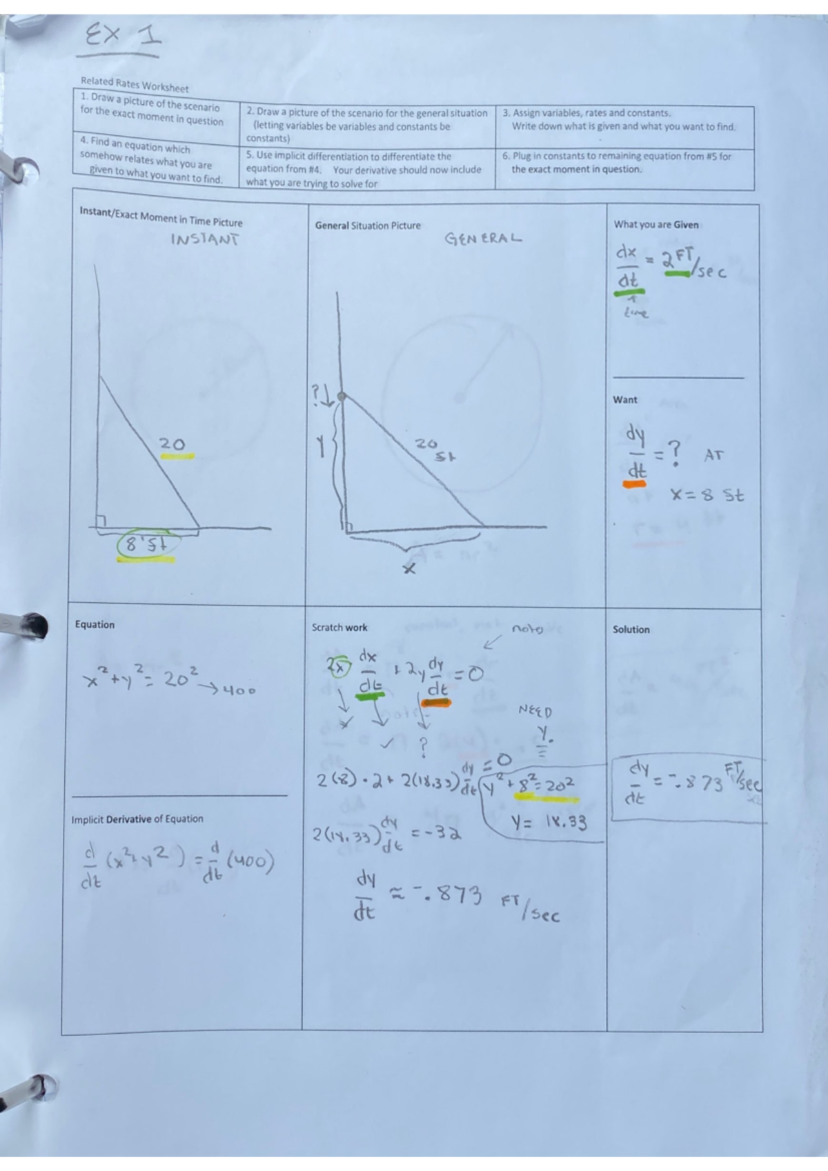 2.7 related rates worksheet - MATH 2413 - Studocu