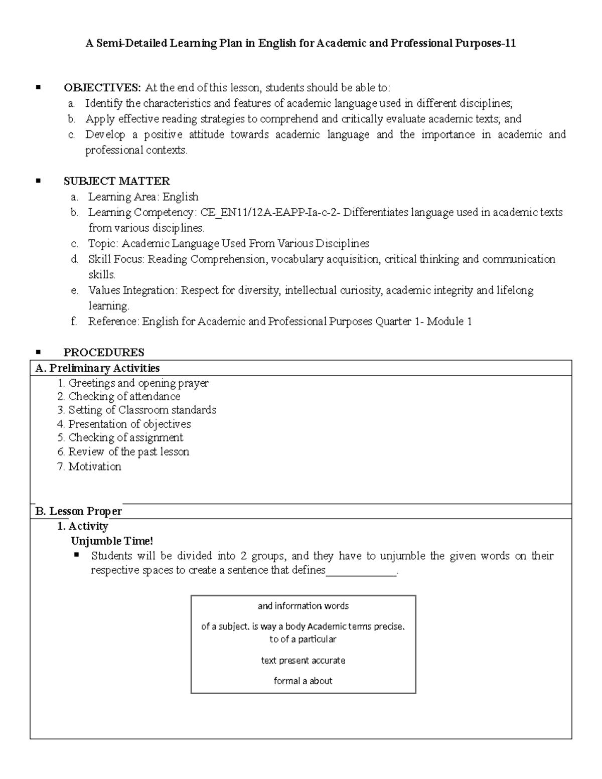 Learning-Plan-in-EAPP-Module-1-Lesson-1-Academic Language Used From Variousi - A Semi-Detailed ...