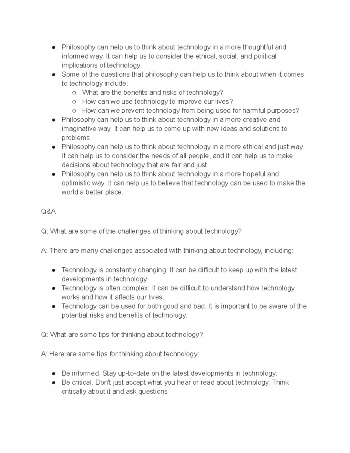 Lecture 11 Philosophy and Technology - Philosophy can help us to think ...