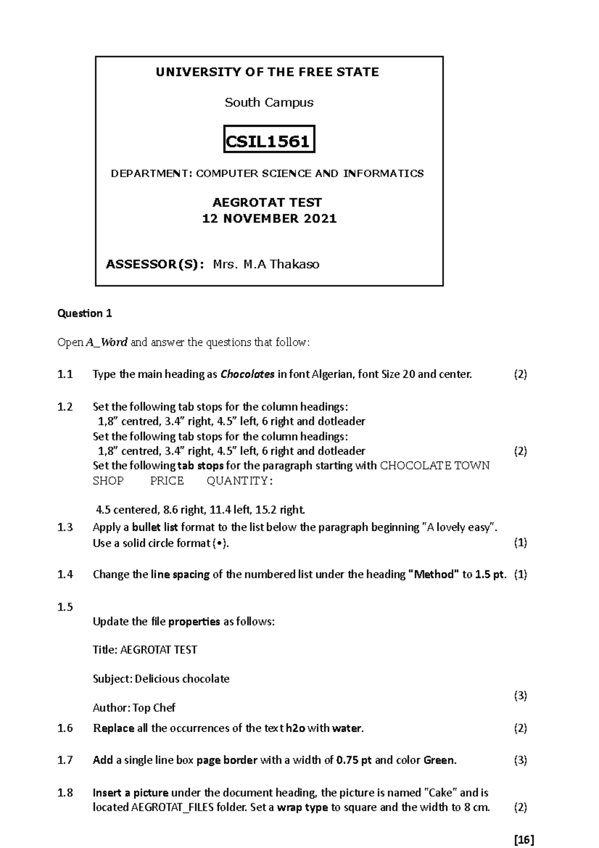 Question Paper - Computer literacy word document instructions ...