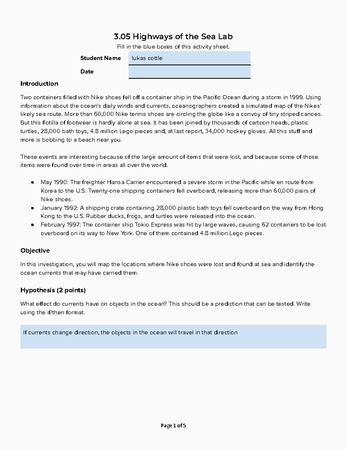 Copy Of 305 Lab Template Rev 2022 3 Highways Of The Sea Lab Fill In The Blue Boxes Of This 