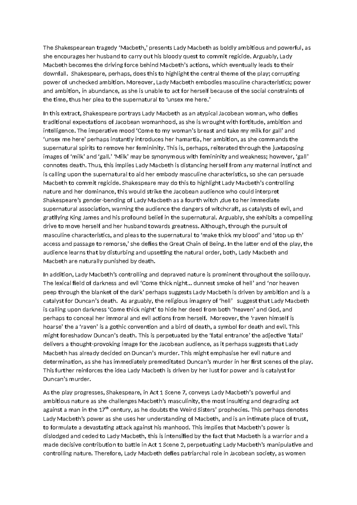 Lady Macbeth ambition& power - The Shakespearean tragedy ‘Macbeth ...