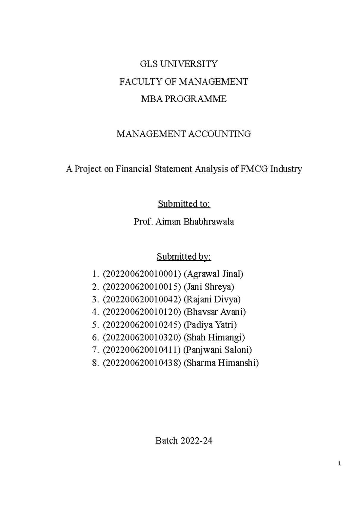 MA Project - Management accounting - GLS UNIVERSITY FACULTY OF ...