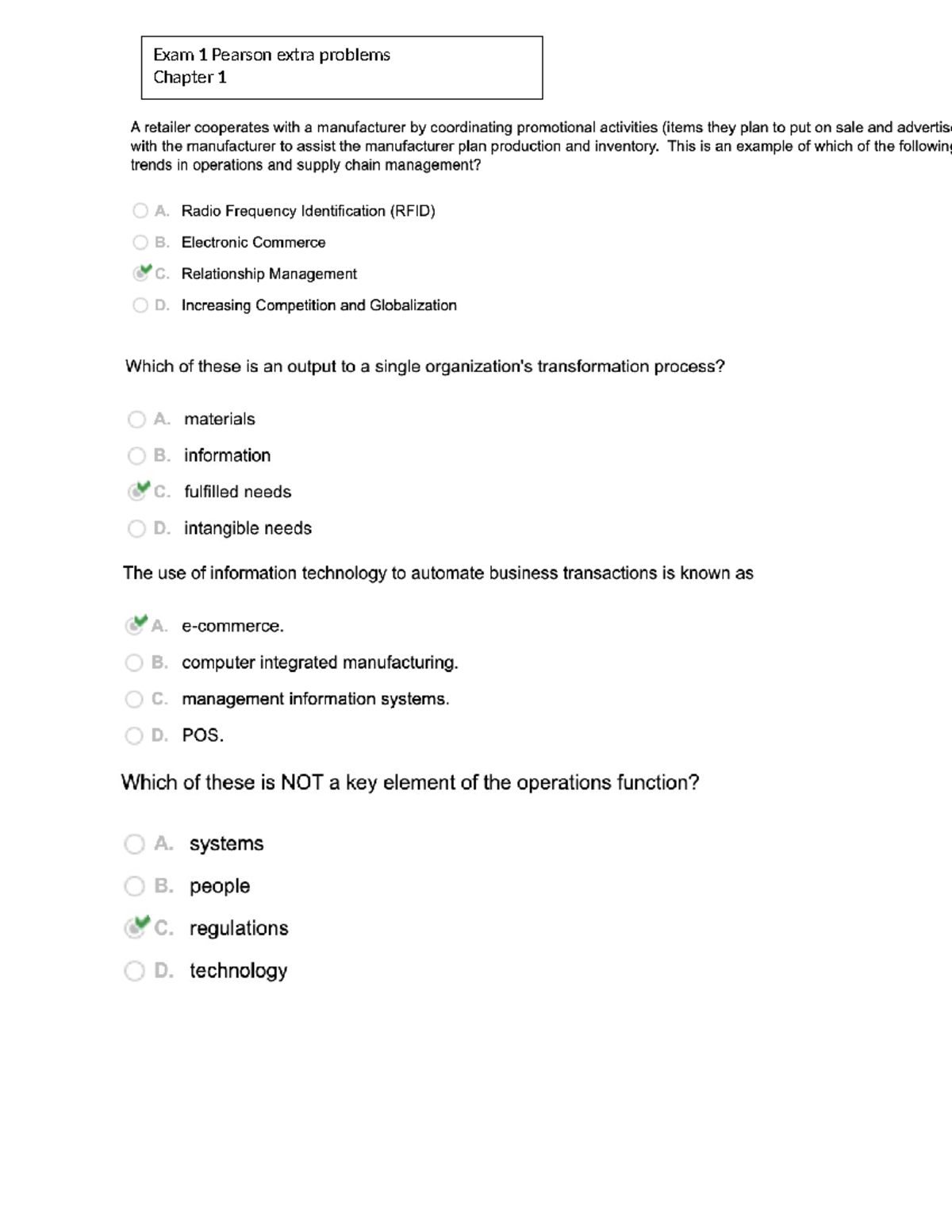 Exam 1 SCM Pearson Questions - SCM 301 - Exam 1 Pearson extra problems ...
