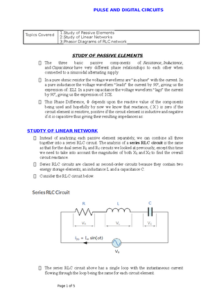 Introduction to Linear wave shaping circuits - PULSE AND DIGITAL CIRCUITS Topics Covered 1 of ...