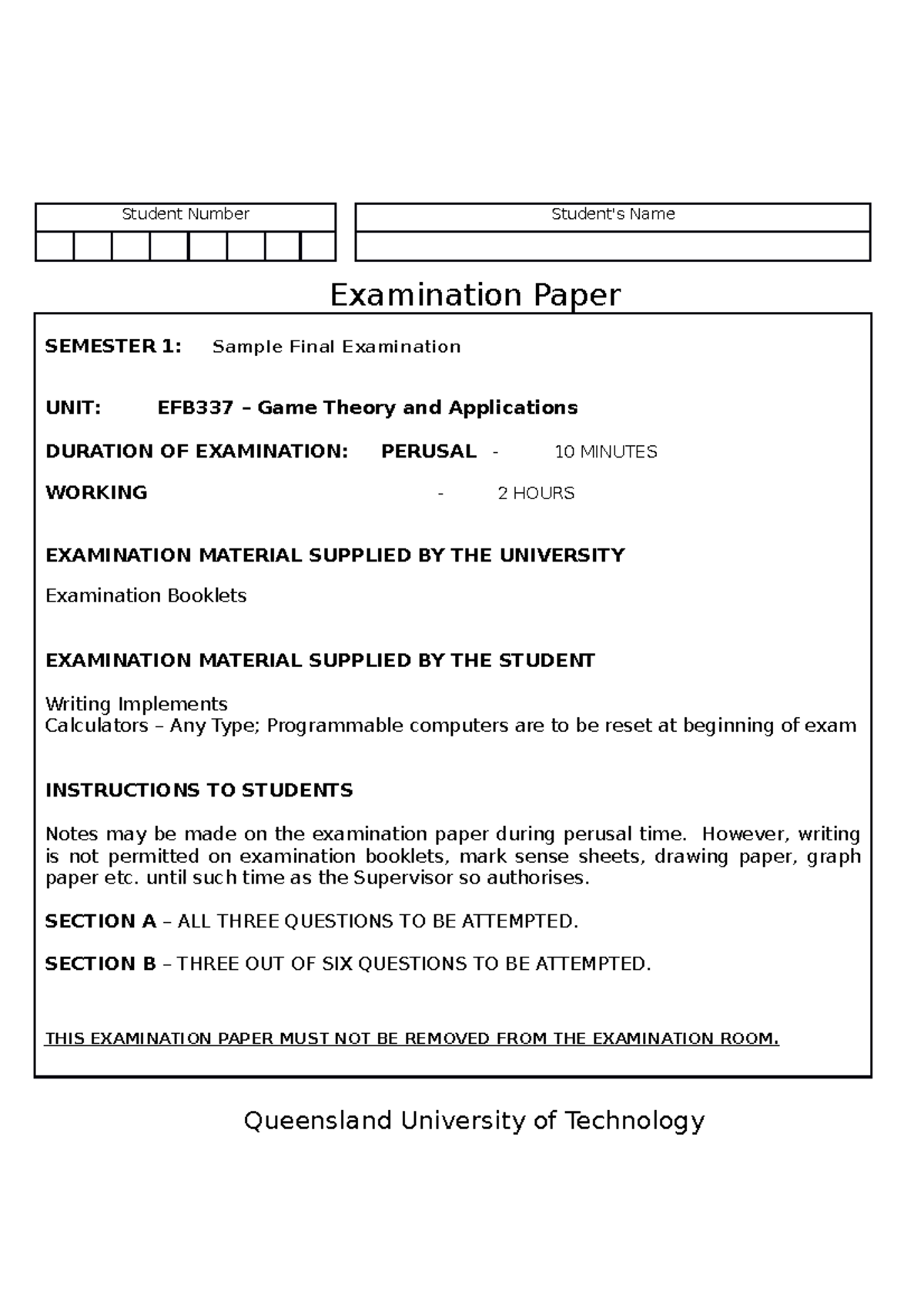 Practice Exam 2019, questions - Student Number Student's Name ...
